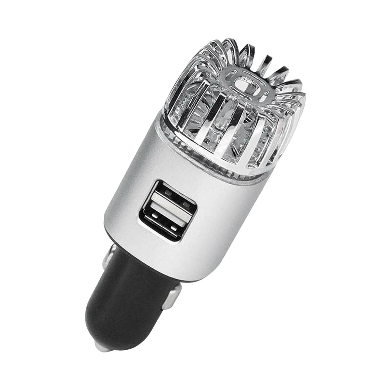 Автомобильный ионизатор воздуха 2 в 1 с двумя USB-портами для зарядки, 12 В, серебристый.