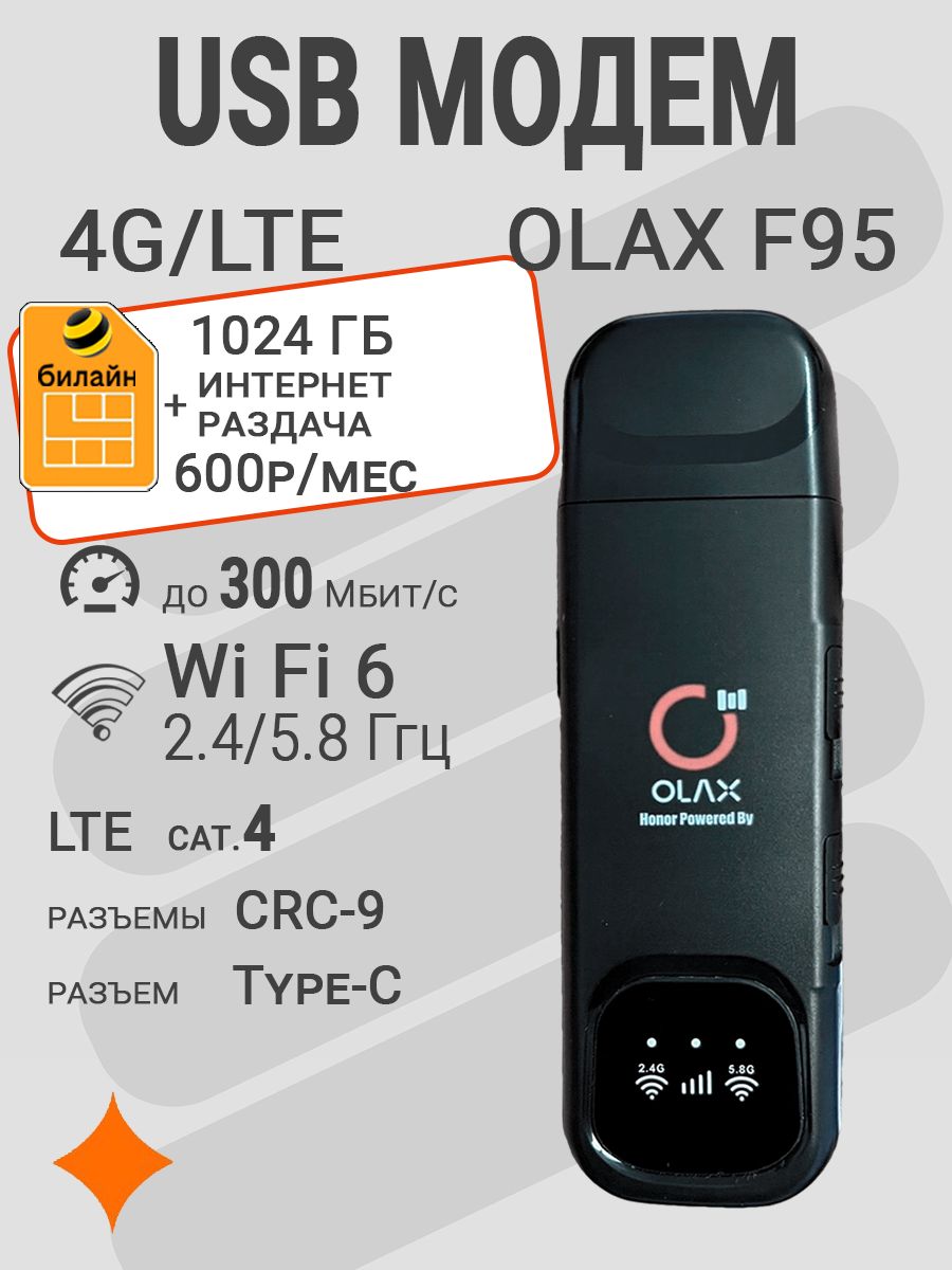4G USB модем Olax F95 + WiFi 2.4/5.8Ггц, с сим картой 1024гб интернета за 600