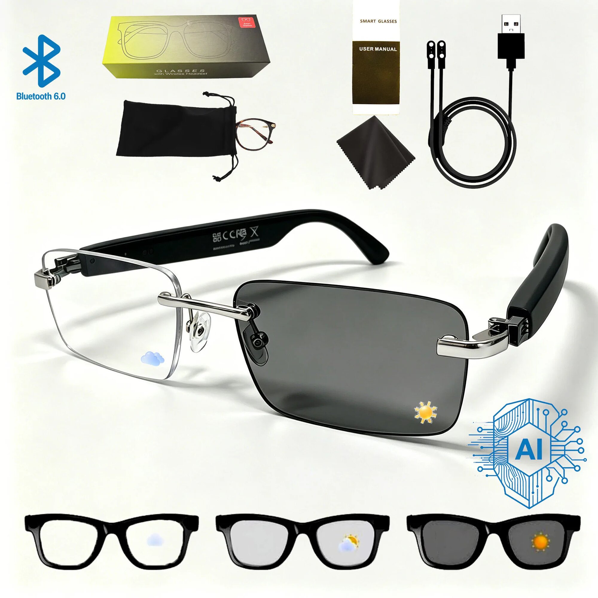 Bluetooth-очки AI Glasses UF05Yin B фотохромные