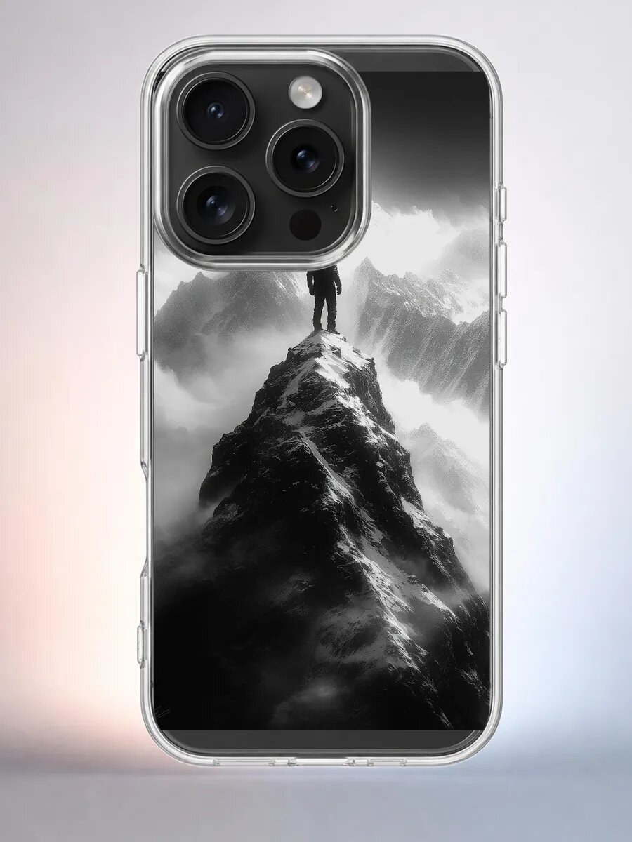 Чехол iPhone 15 Pro альпинист на вершине силиконовый