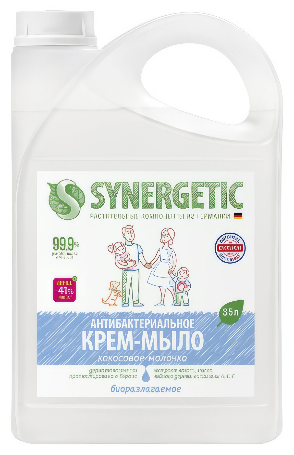 Мыло жидкое SYNERGETIC Антибактериальное Кокосовое молочко 3,5л