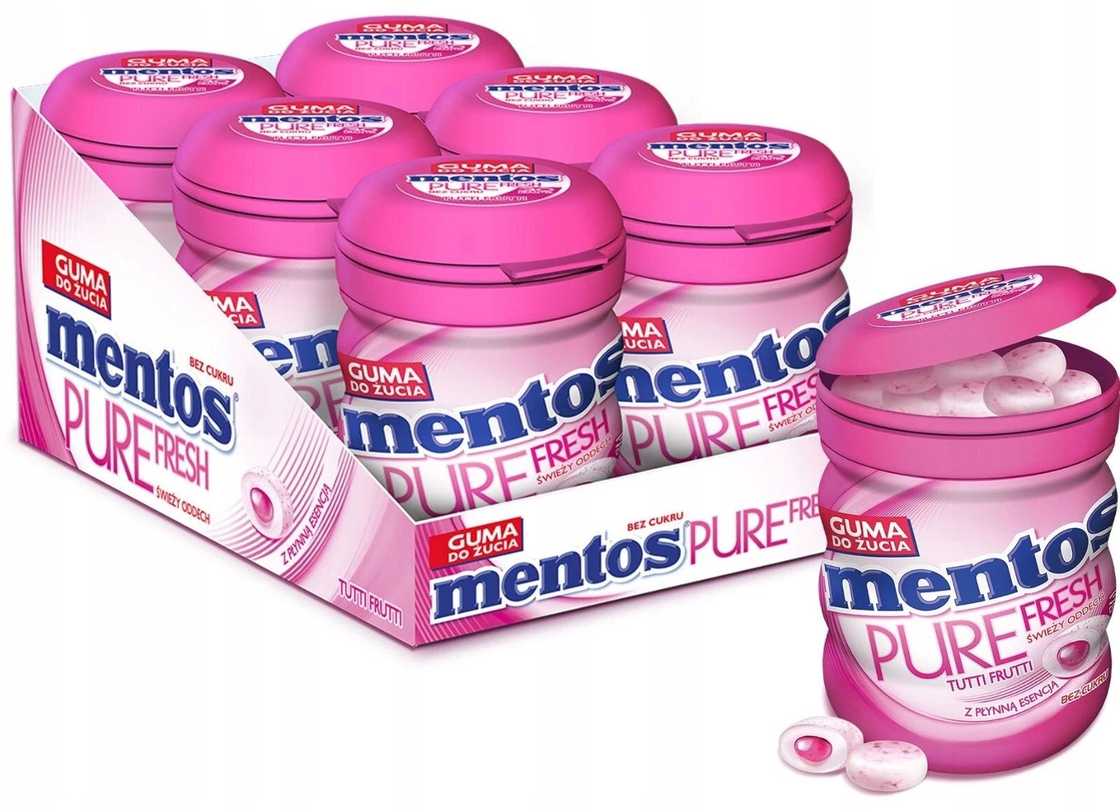 Жевательная резинка Mentos Pure Fresh Tutti Frutti со вкусом фруктов и мяты, без сахара 6х60 г - 8003440988213