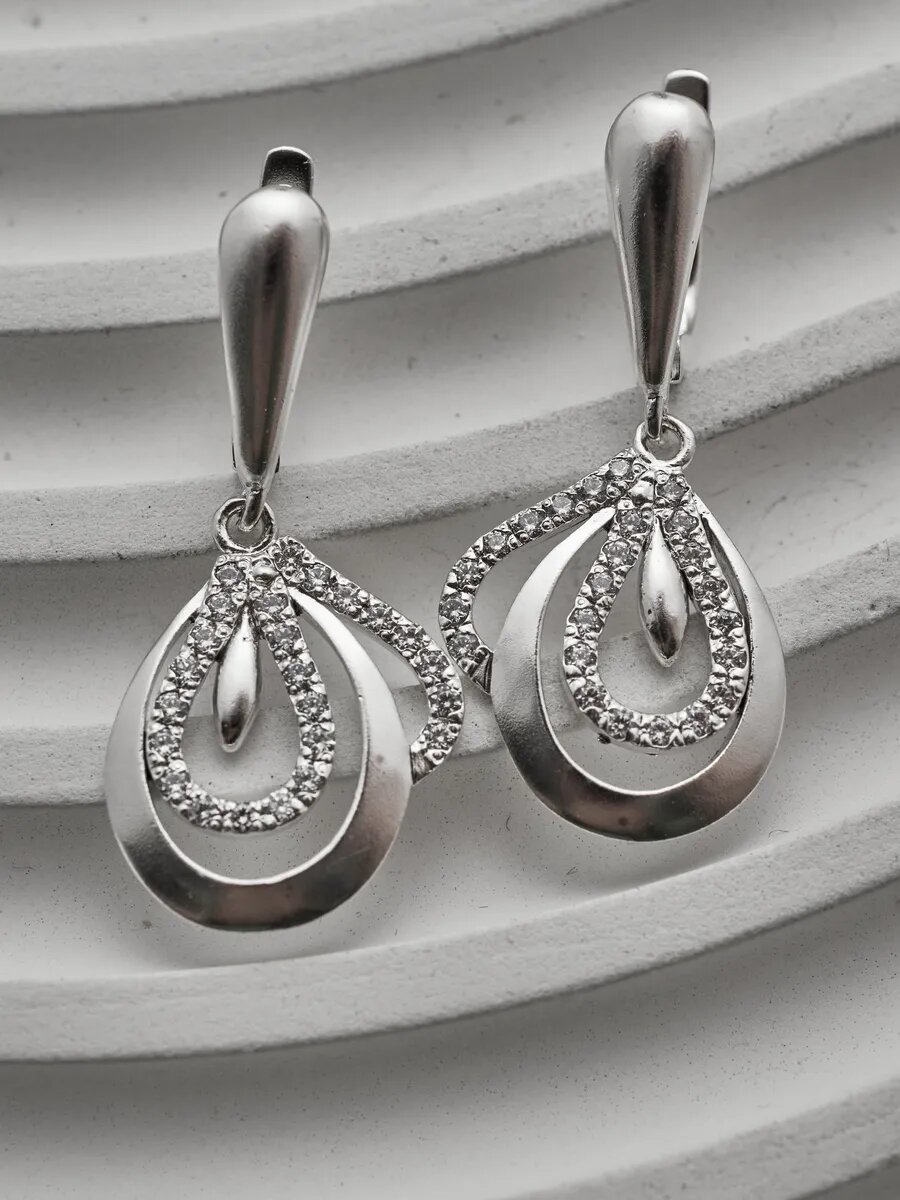 Серьги с подвесками БРЮС, серебро, 925 проба, фианит