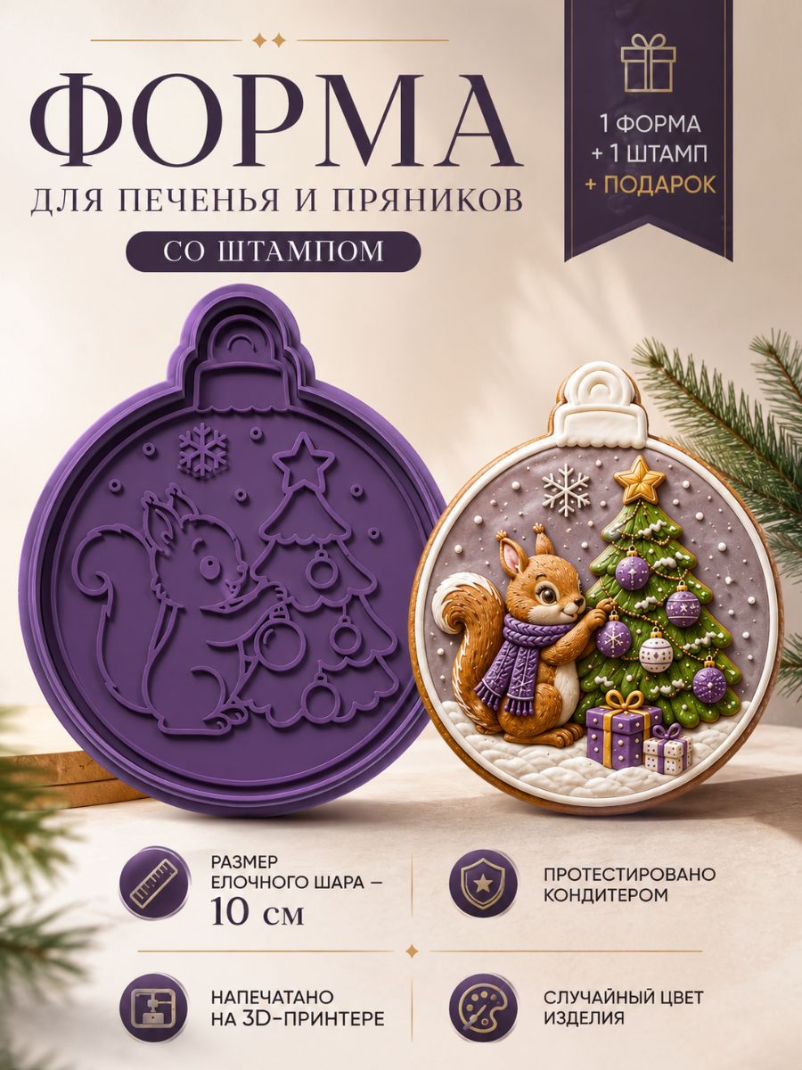 Формочка для выпечки печенья и пряников елочный шар