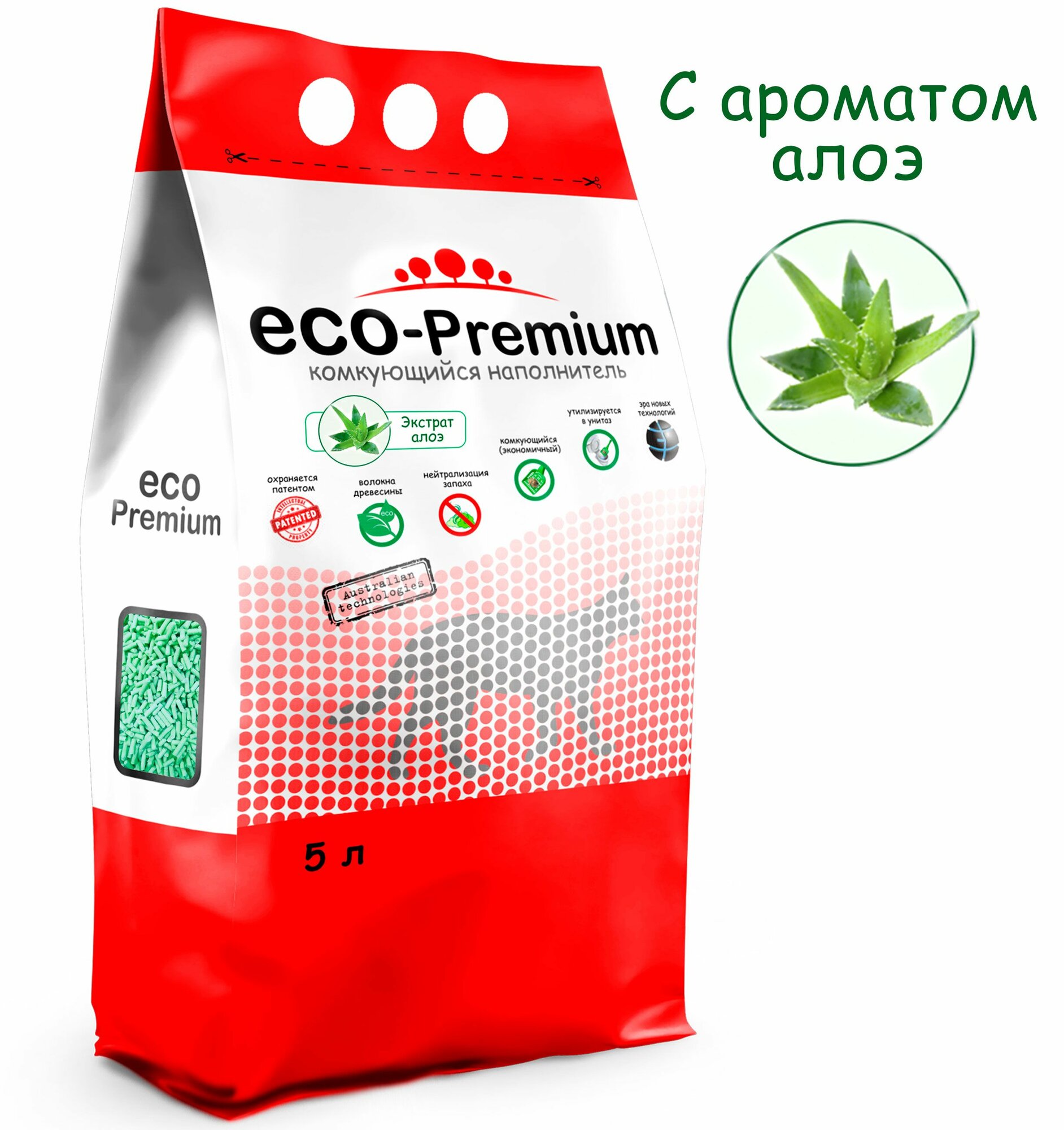 ECO-Premium Наполнитель Древесный Комкующийся Алоэ-вера 1900г.
