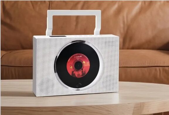 CD-плеер ретро-колонка Bluetooth с огнями белый, верхняя загрузка, USB 2.0