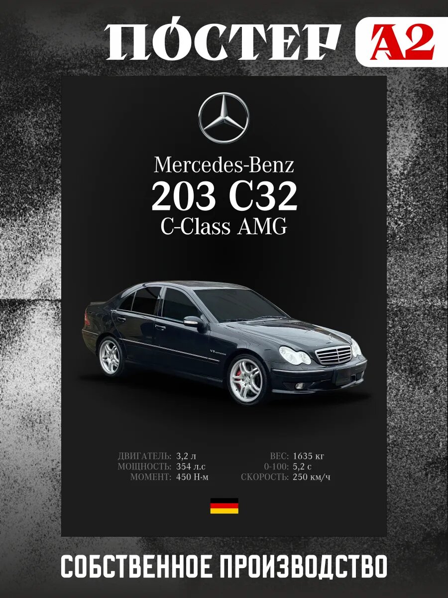 Постер на стену интерьерный А2 Mercedes-Benz W203 черный
