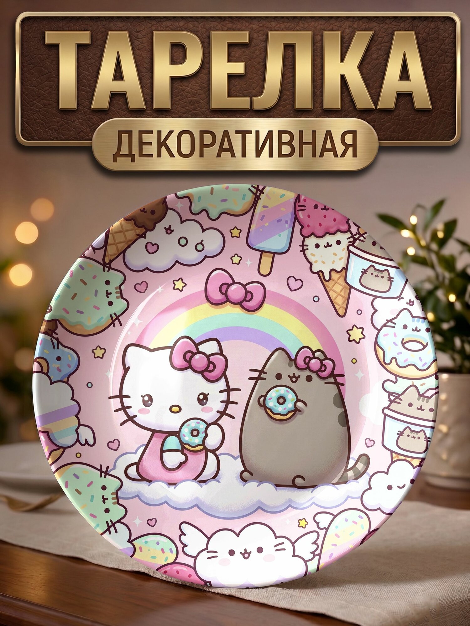 Тарелка декоративная Пушин с Хеллоу кити