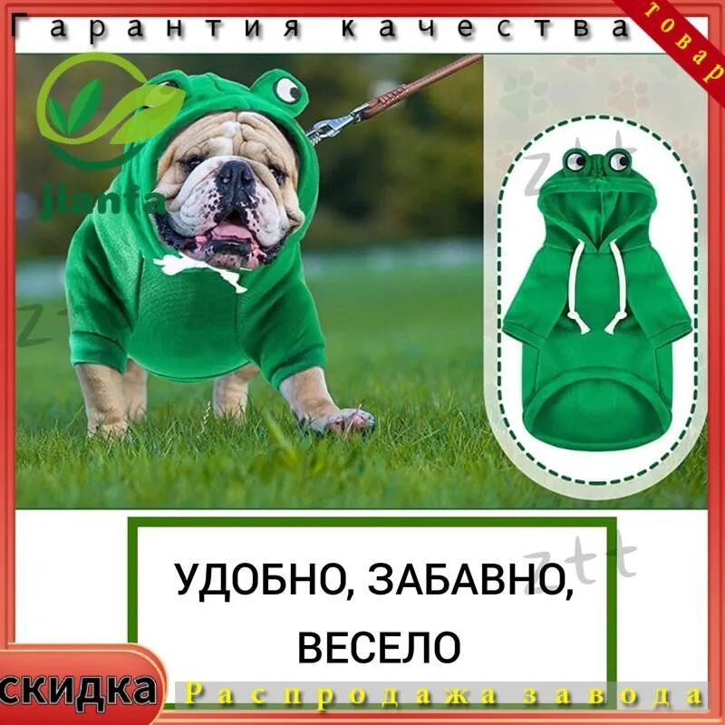 Толстовка для собак и кошек "Лягушонок" размер L, зеленый, флис, унисекс — фото 1