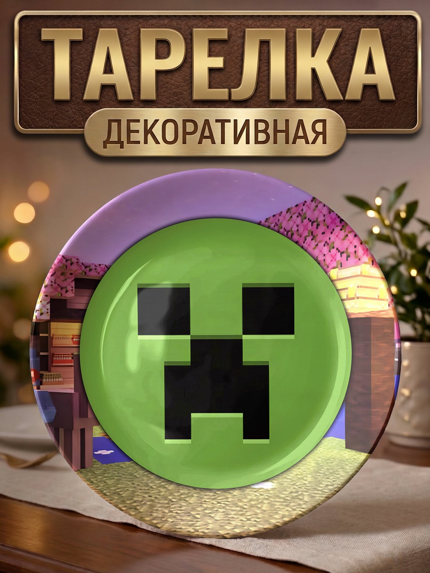 Тарелка декоративная Майнкрафт крипер