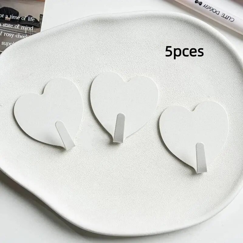 Настенные крючки сердечки белые, 5 шт, A1