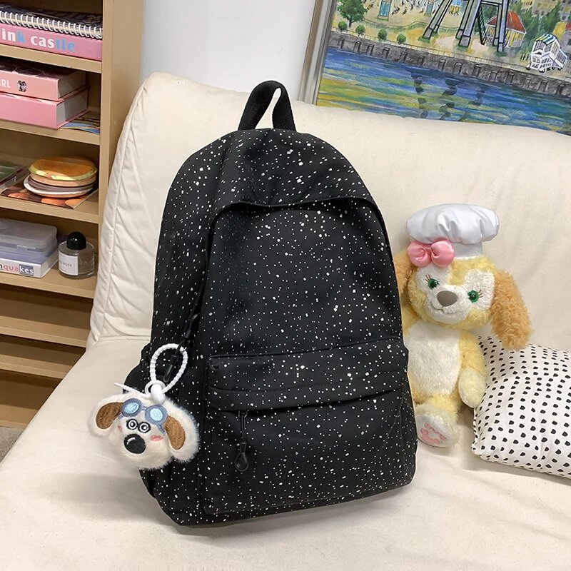 Твердый блестящий студенческий рюкзак Black With doll