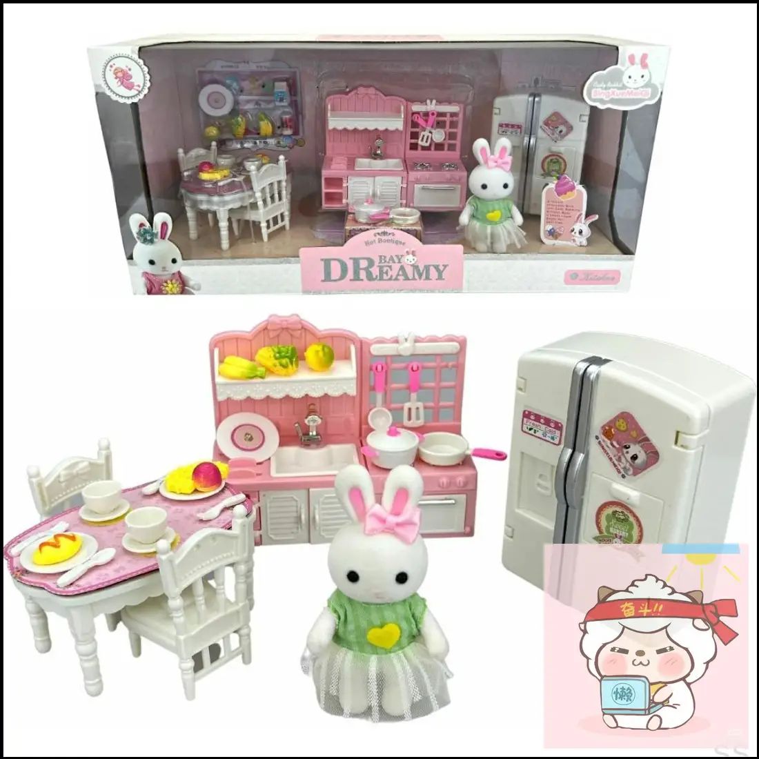 Игровой набор Bay Dreamy зайчик с мебелью и аксессуарами "Кухня Столовая", игрушечная мебель для кукольного домика для девочек, 6617/ZY1027080