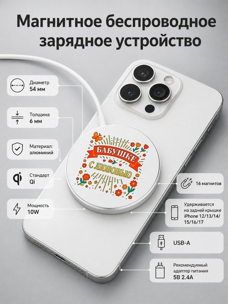 Магнитное беспроводное зарядное устройство "бабушке с любовью"