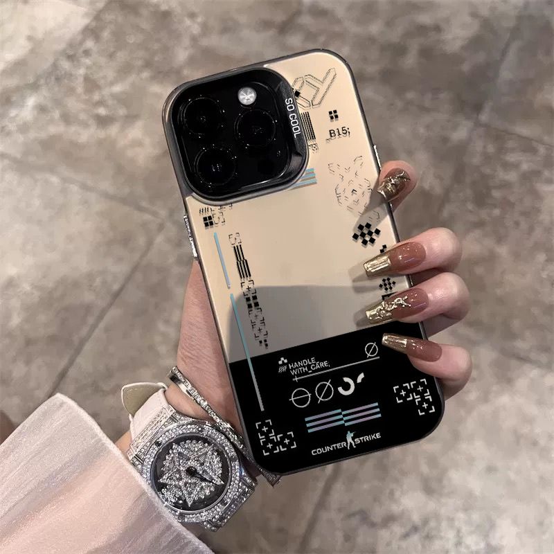 Чехол на Aйфон 17 Про Макс / IPHONE 17 черный противоударный чехол с киберпанк-дизайном CS и голубыми акцентными линиями, усиленная защита камеры и боковых граней