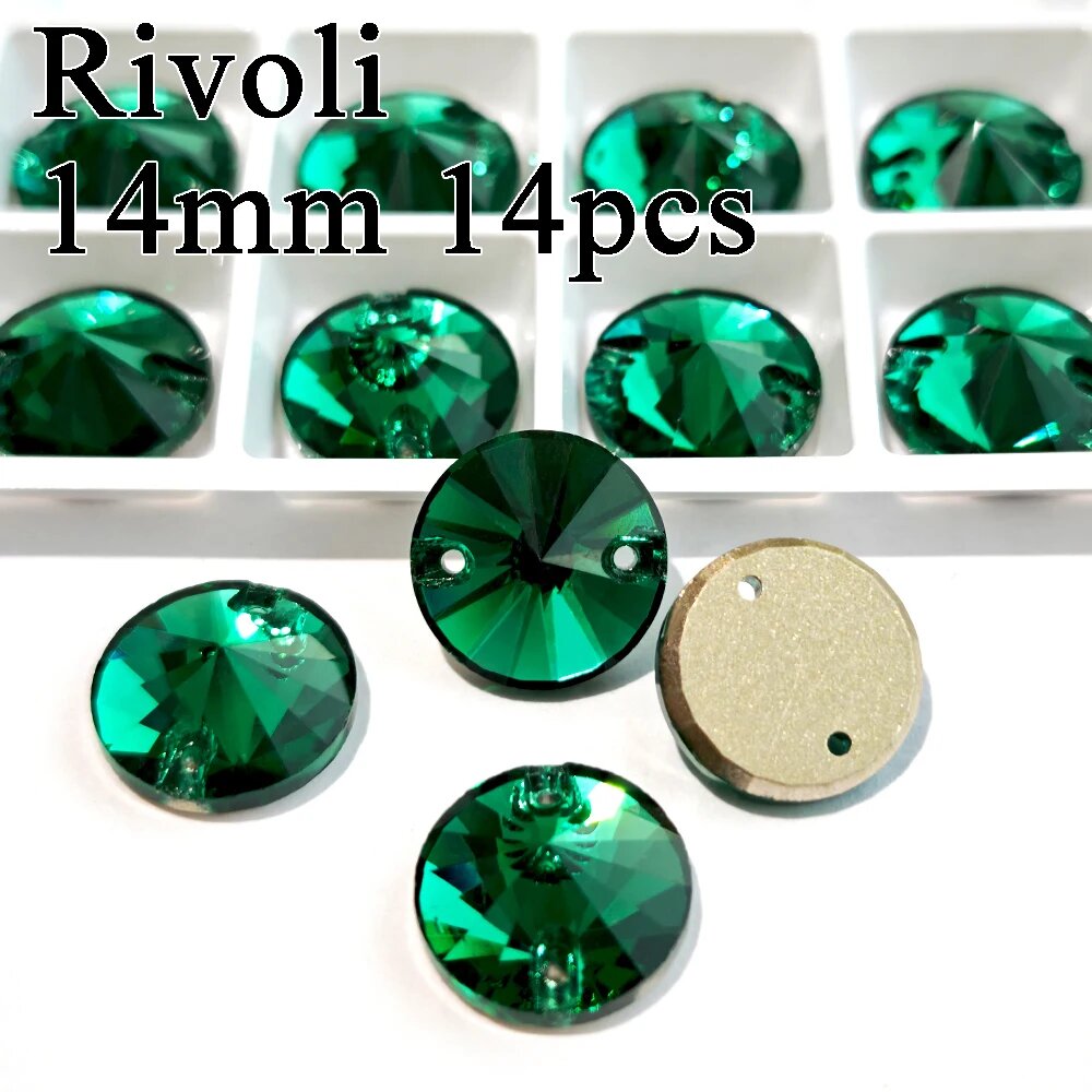 Стразы Rivoli 14 мм, изумрудные, 14 шт.