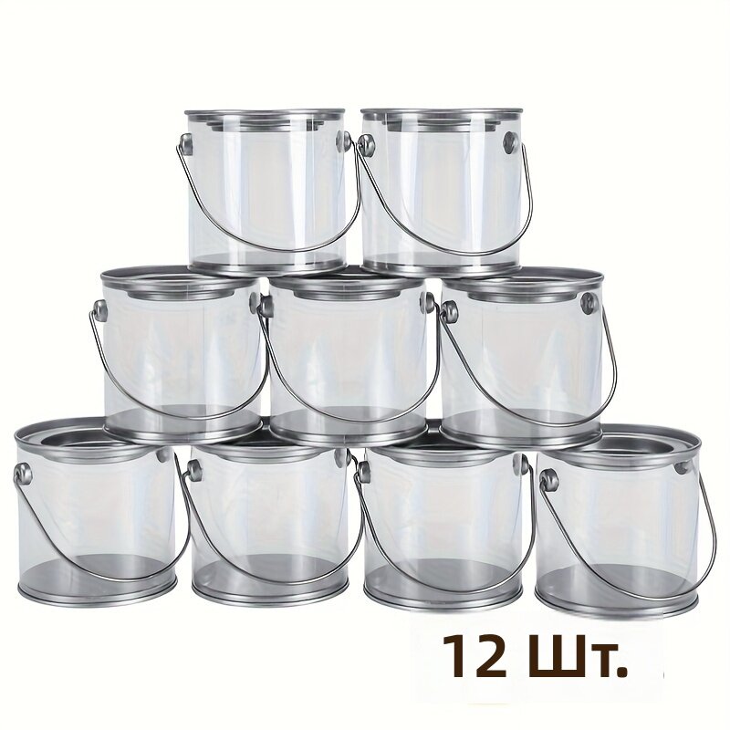 Мини прозрачные пластиковые банки для краски с металлическими крышками, 12 шт.