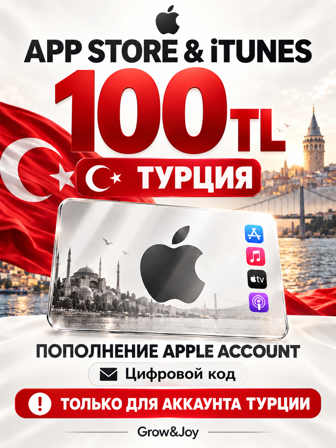 Подарочная карта Apple App Store & iTunes Турция 100 TL (TRY) — пополнение Apple ID на 100 турецких лир, цифровой код