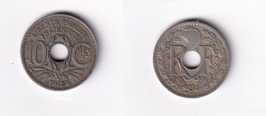 Франция 10 сантимов 1924 год