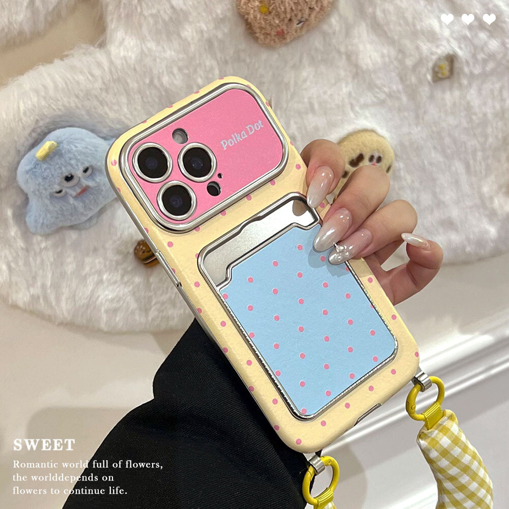 Защитный чехол для iPhone 17 Air с шнуром и карманом, желтая основа с розовыми полосками