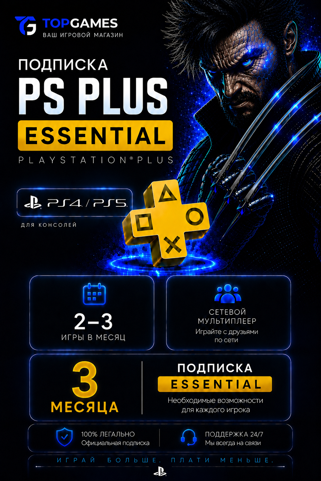 Подписка PS Plus Essential на 3 месяца без ВПН! Онлайн! Россия PS5 PS4 новый аккаунт