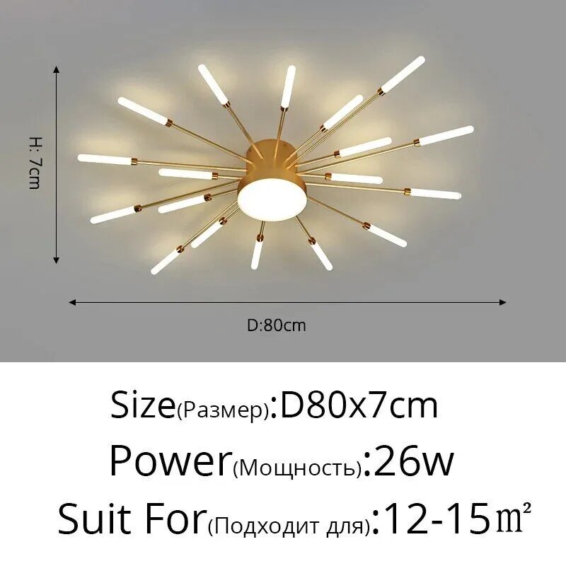 Потолочная люстра, LED, 18 ламп, современный стиль, золотой/прозрачный, металл+стекло, 8-12 м², 3000К, 110-220В, D800мм — фото 1