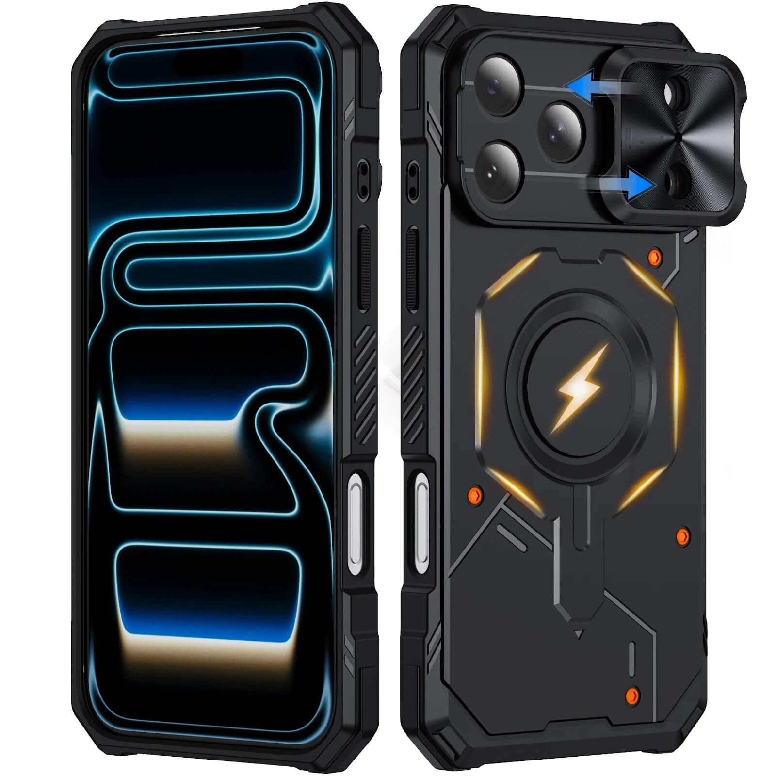 Прочный защитный чехол с раздвижной шторкой для камеры для iPhone 18 17 Айфон 15 Про, Черный, Black