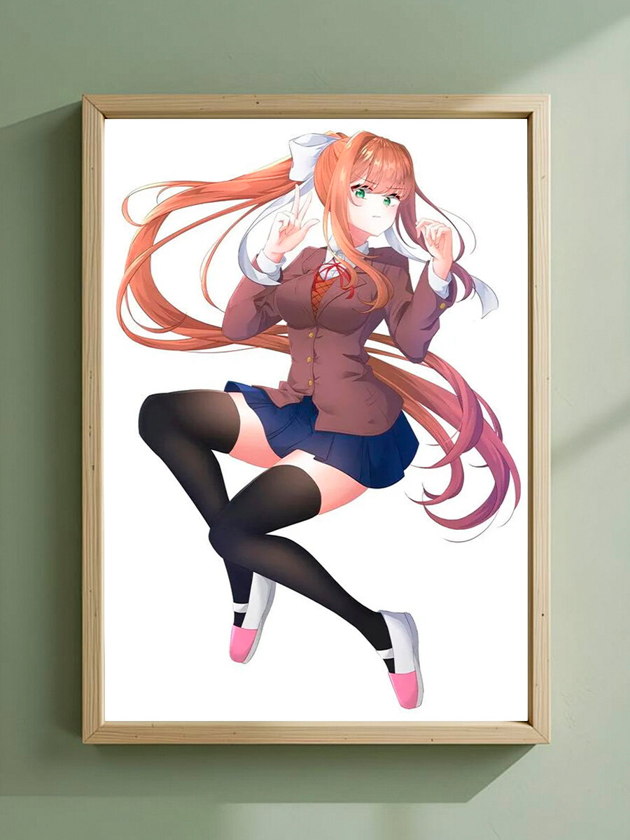 Постер, плакат на стену "Моника, чиби с косой: игра Doki Doki Literature Club" 42 см х 29,7 см (А3) Без Рамы