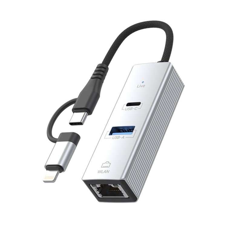 Конвертер расширения TYS-206C Type-C на RJ45 USB-A 1000M PD100W (серый)