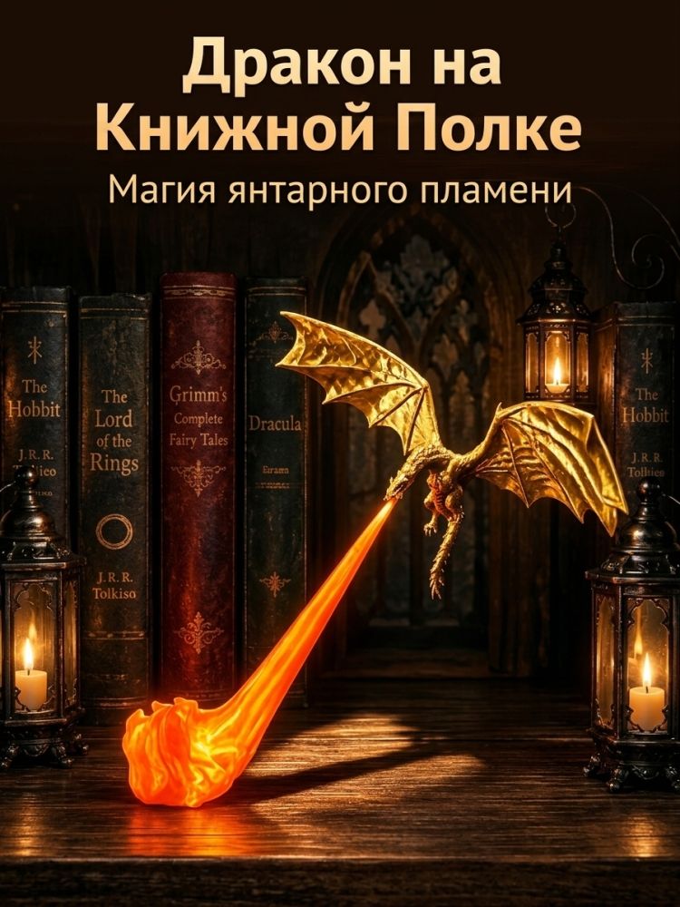 Светильник дракон извергающий пламя, настольная лампа для книжных полок, фэнтези декор ночник