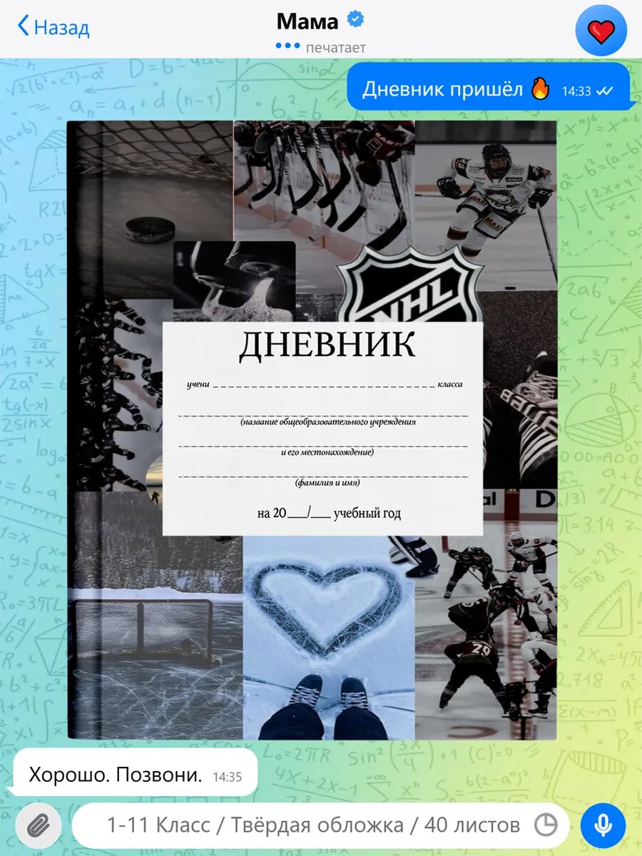 Школьный дневник с принтом Хоккей