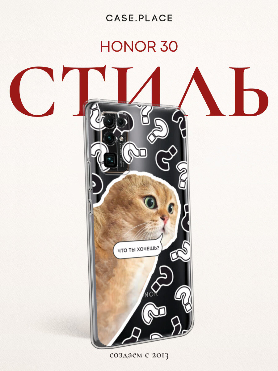 Чехол на Honor 30 / Хонор 30 с принтом С котом парный, прозрачный