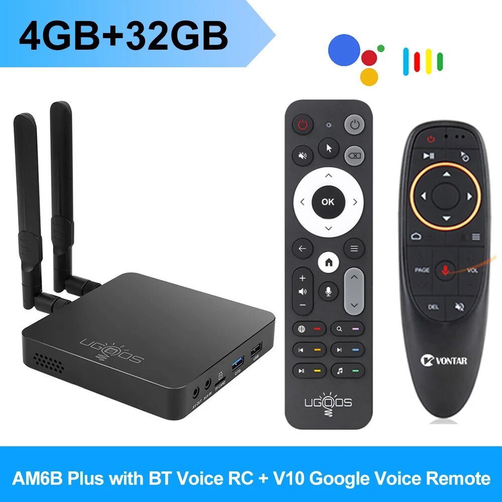 UGOOS AM6B Plus ТВ-бокс Android 9.0 4/32 ГБ Американская вилка, 4G32G RC G10S