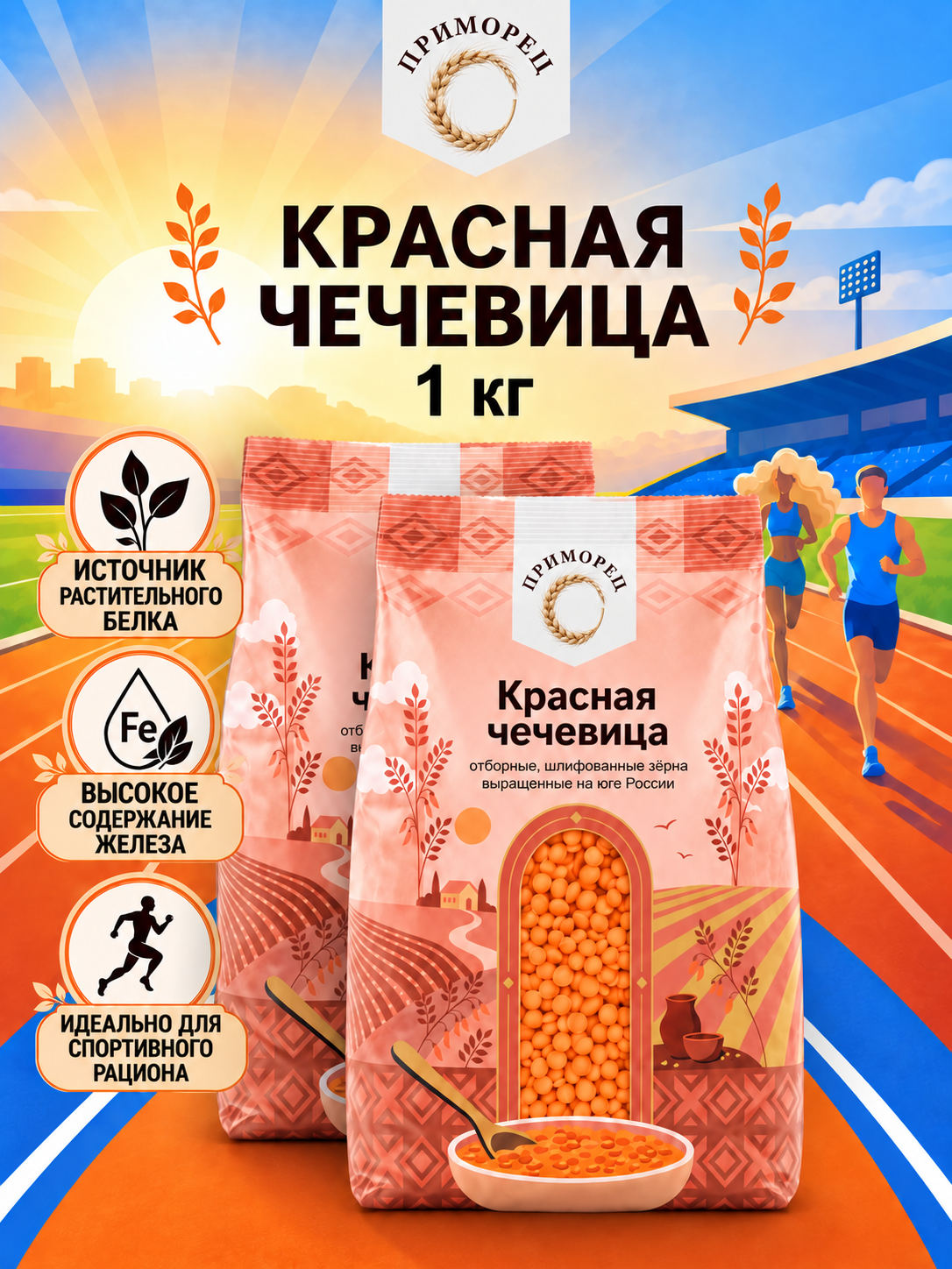 Чечевица красная 2 шт по 500 г "приморец"