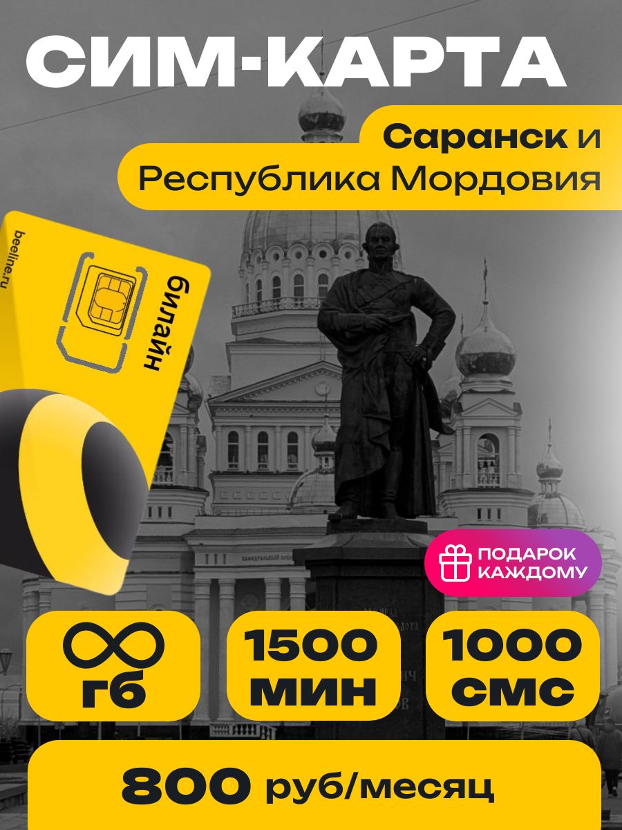 Сим-карта Билайн тариф Супер Выгодный Республика Мордовия Безлимитный интернет и 1500 минут за 800 руб.