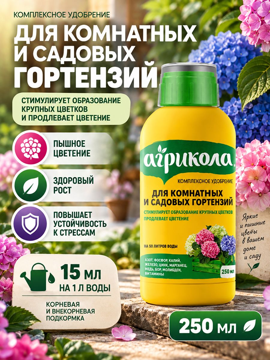Удобрение для комнатных и садовых гортензий «Агрикола Аква», 250 мл