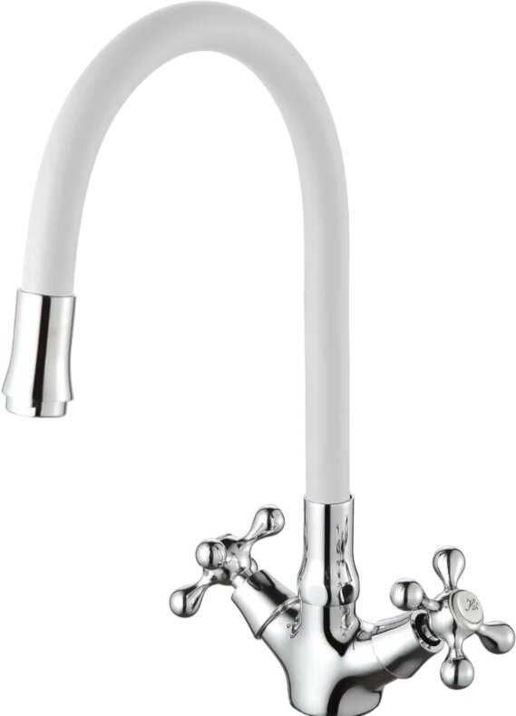 Смеситель для кухни D-lin D153810-3 с гибким изливом, с поворотным изливом, хром, белый, матовый, глянцевый, вентильный