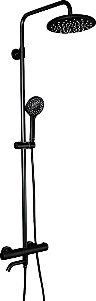 Душевая стойка Gappo G90 G2490-6 со смесителем, термостатическим, черная, матовая, душевая система с тропическим душем, с изливом, с лейкой, латунная