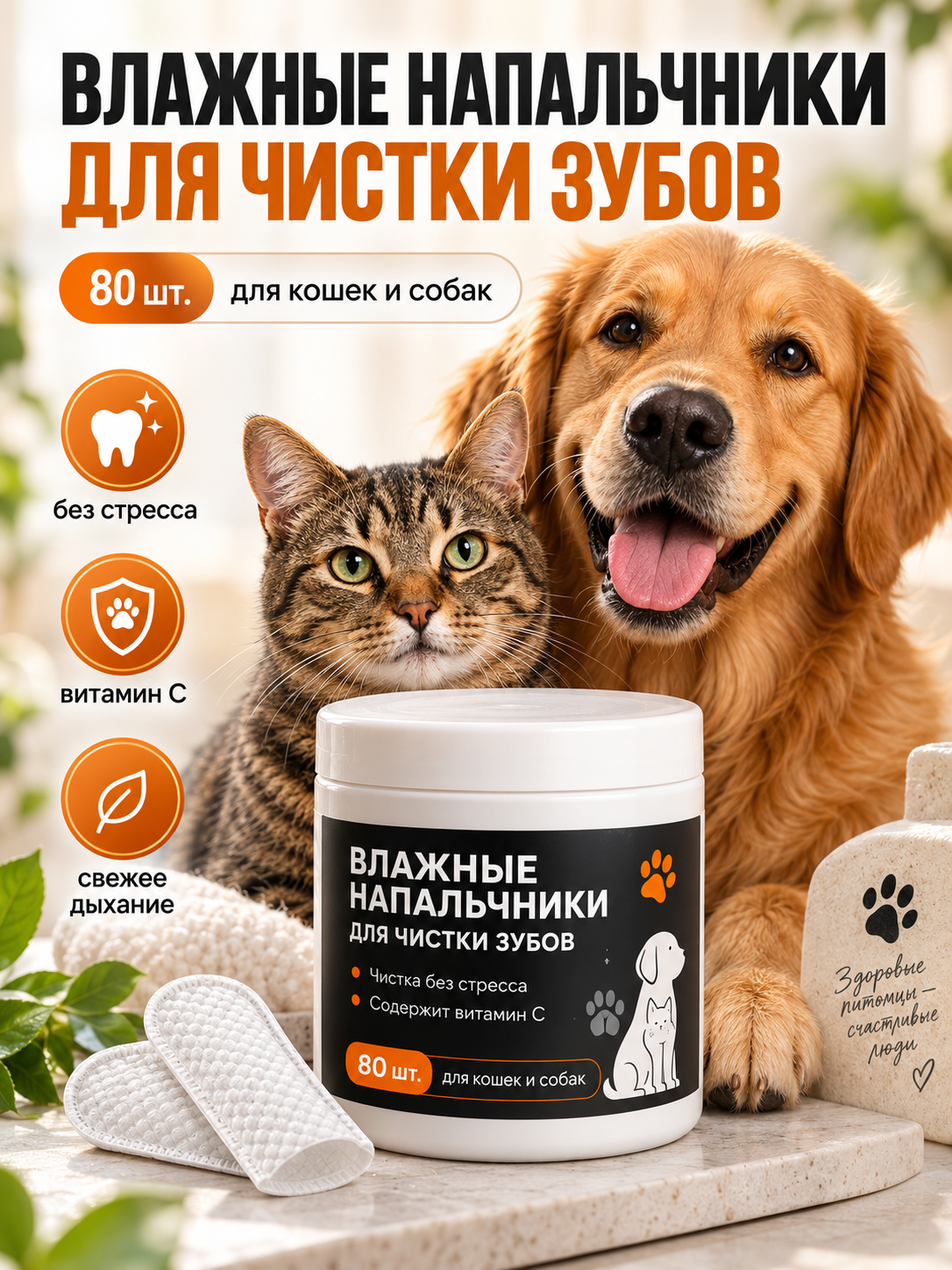 Влажные салфетки для животных для чистки зубов собак и кошек