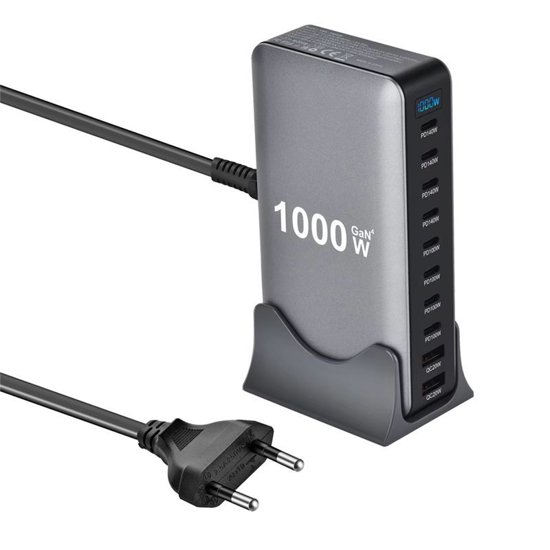 Новый 1000W GaN настольный быстрый зарядный адаптер PD3.1, USB-C 10-портовая станция зарядки / адаптер для мобильных устройств и планшетов. EU вилка