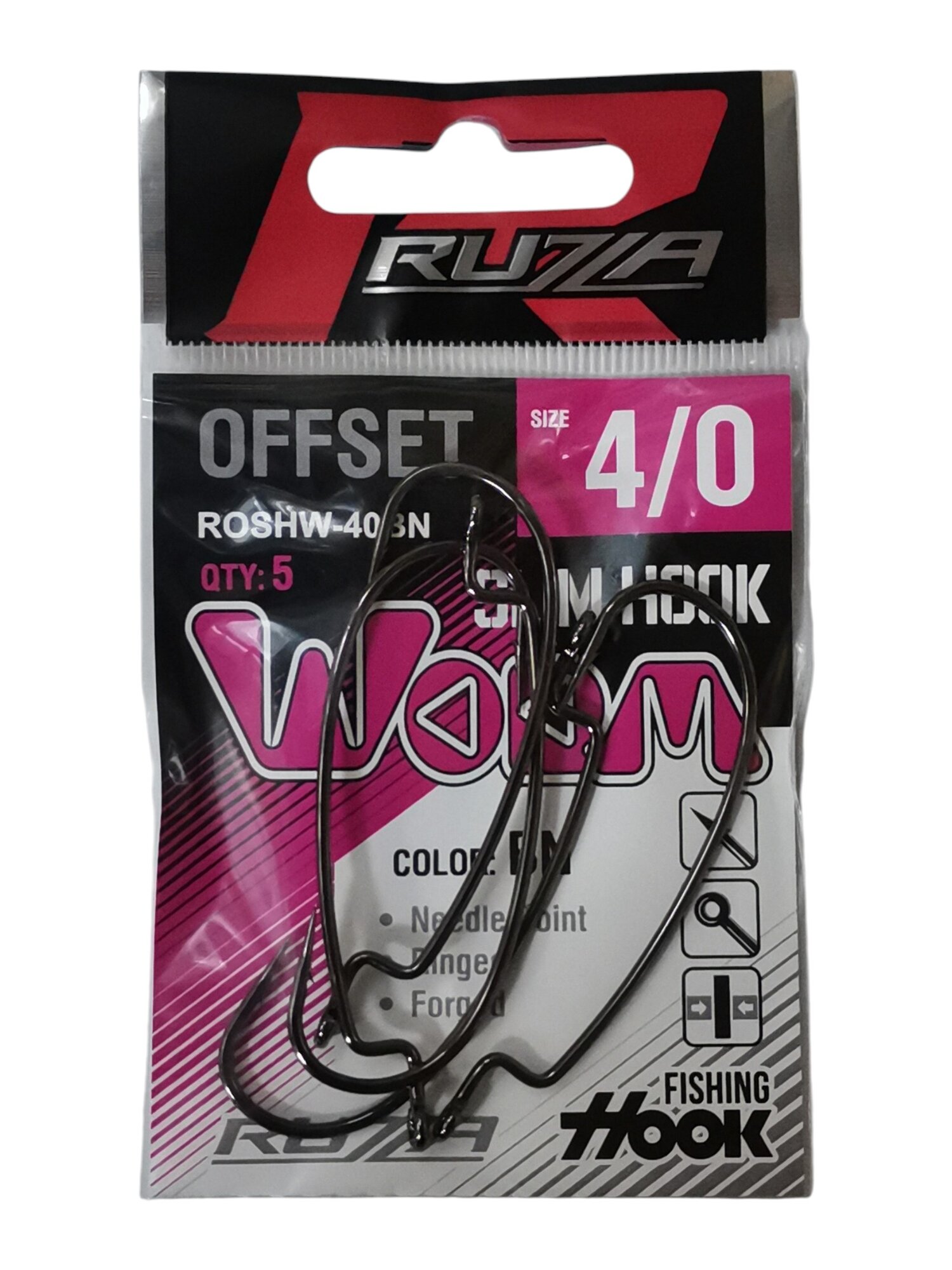 RUZZA Крючок офсетный Offset Slim Hook Worm №4/0 5шт