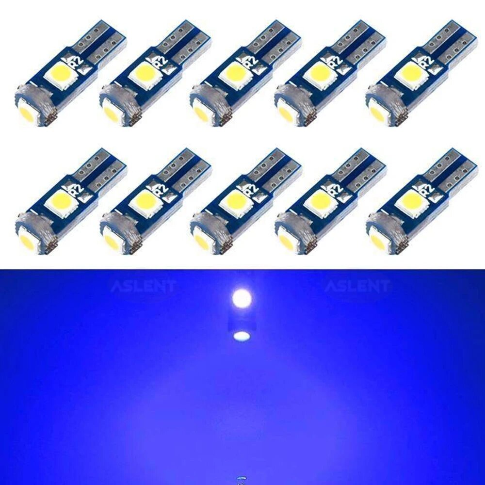 Комплект Из 10 Светодиодных Ламп T5 W3W W1.2W 3030 3SMD Canbus 12В Для Приборной Панели Blue