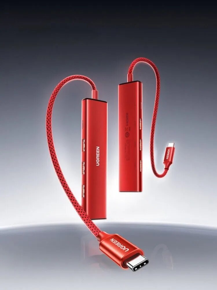 USB хаб с HDMI и USB-C PD 100W алюминиевый красный 5 в 1