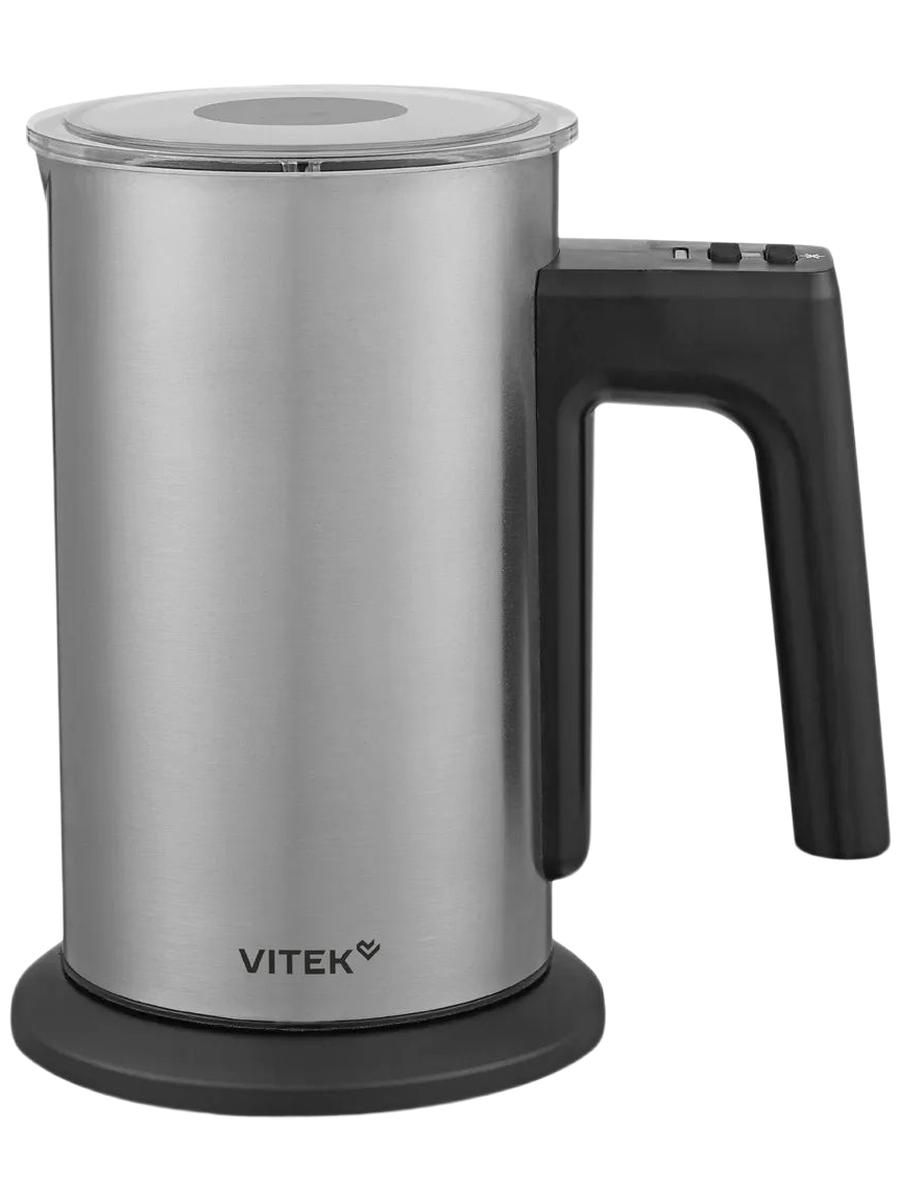 Капучинатор Vitek VT-C5000, вспениватель молока, макс. мощность 550 Вт, объем 300 мл, 3 автоматических режима, бесшумная работа, антипригарное покрытие чаши, серебристый/черный