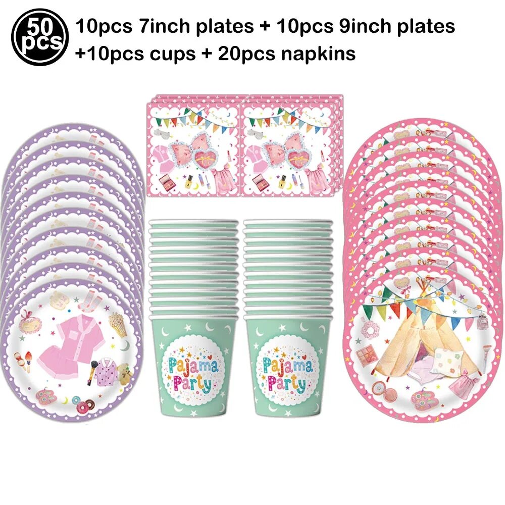 Одноразовый набор посуды для пижамной вечеринки розовый Tableware Set