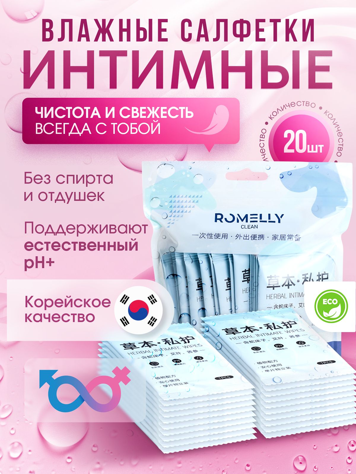 Влажные салфетки для интимной гигиены мини набор женский гипоаллергенные
