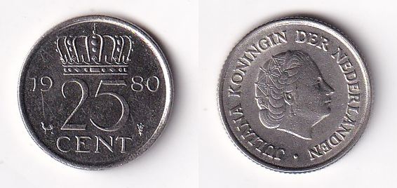 Нидерланды 25 центов 1980 год