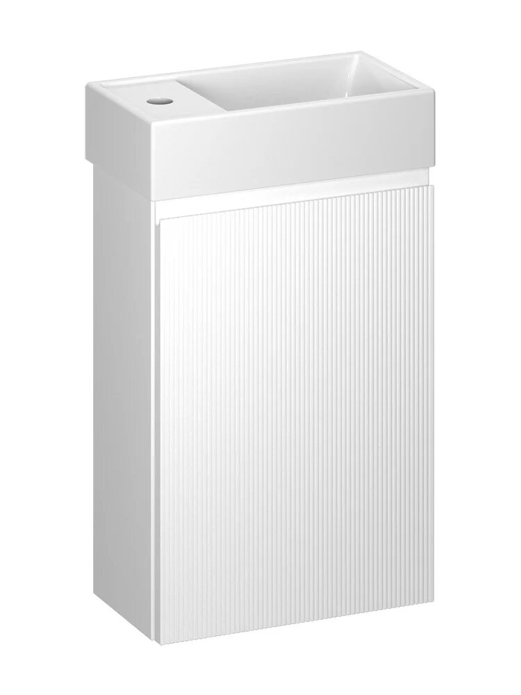 Тумба с раковиной Wellsee WC Area 40 R подвесная, 40 см, белая, матовая, из МДФ, с дверками, раковина для ванной, фарфоровая, прямоугольная, встроенный слив-перелив