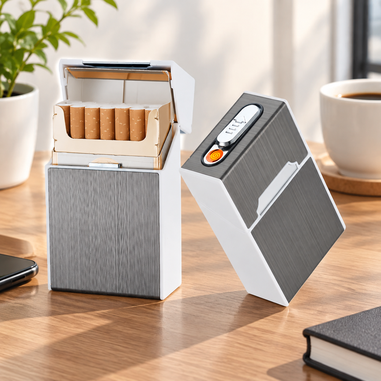 Портсигар металлический с USB зажигалкой, на магните, цвет серебро, 10х6х3 см, FatCat (Цвет товара: серебристый; Объем: 0.18 л)