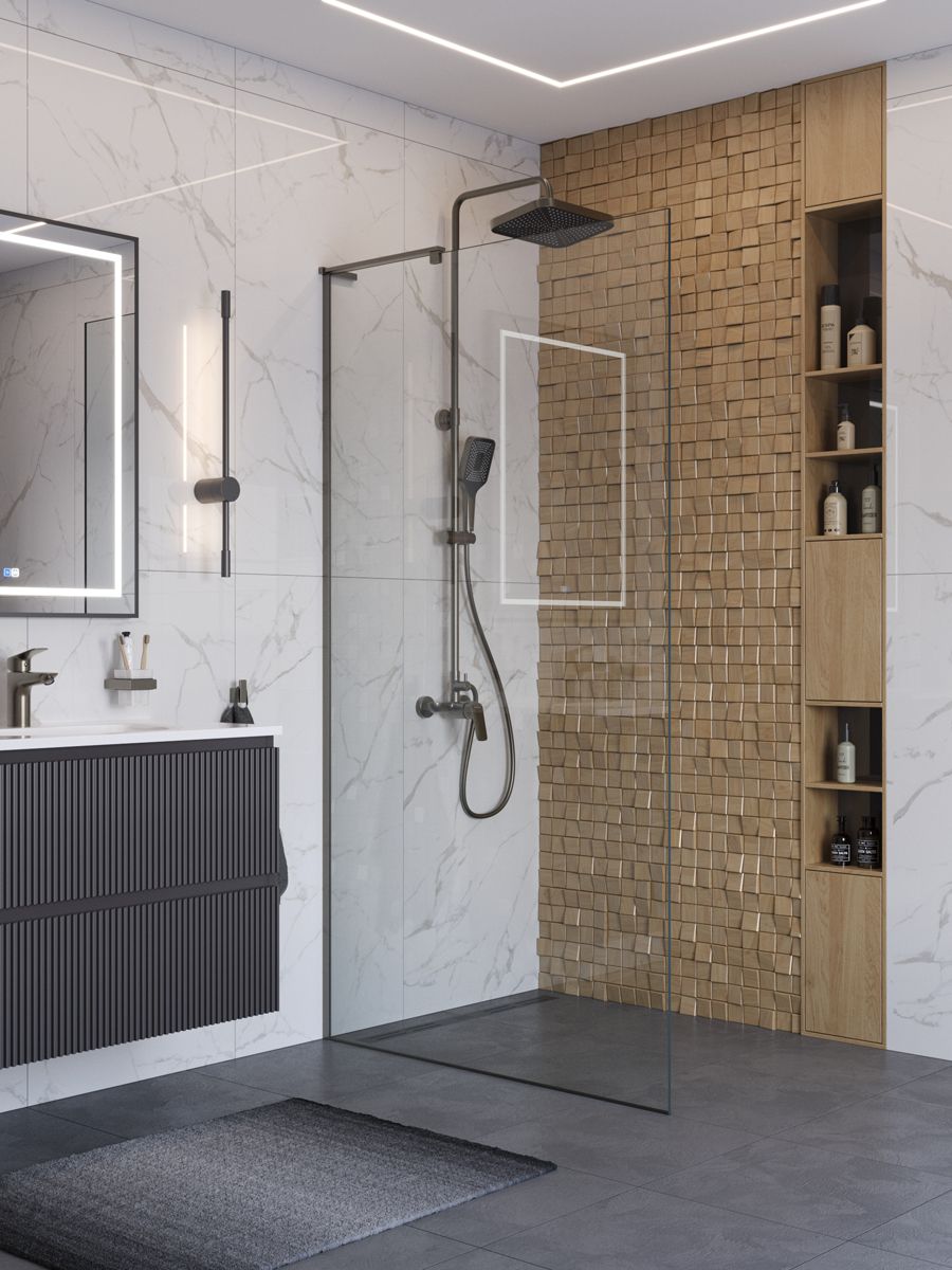 Душевая перегородка BelBagno Uno UNO-L-1-TB-100-C-GM 100x200 профиль оружейная сталь стекло прозрачное